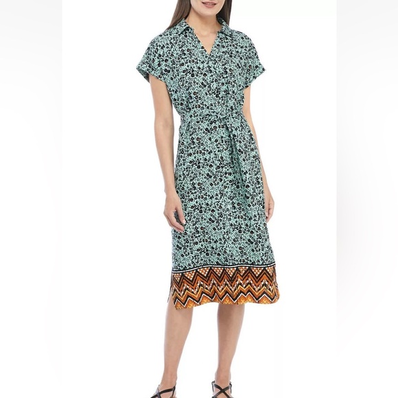 Wonderly | Dresses | Belk Wonderly Midi Shirt Dress M Mint Green Floral ...